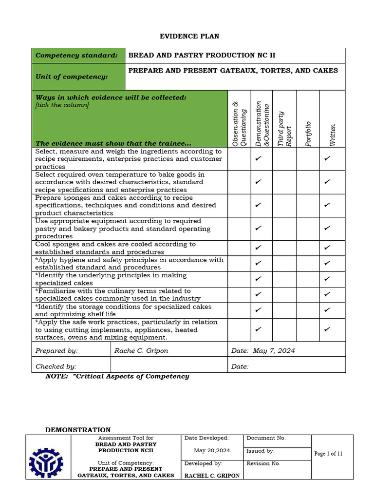 Gripon-Assessment tool | PDF | Cakes | Baking