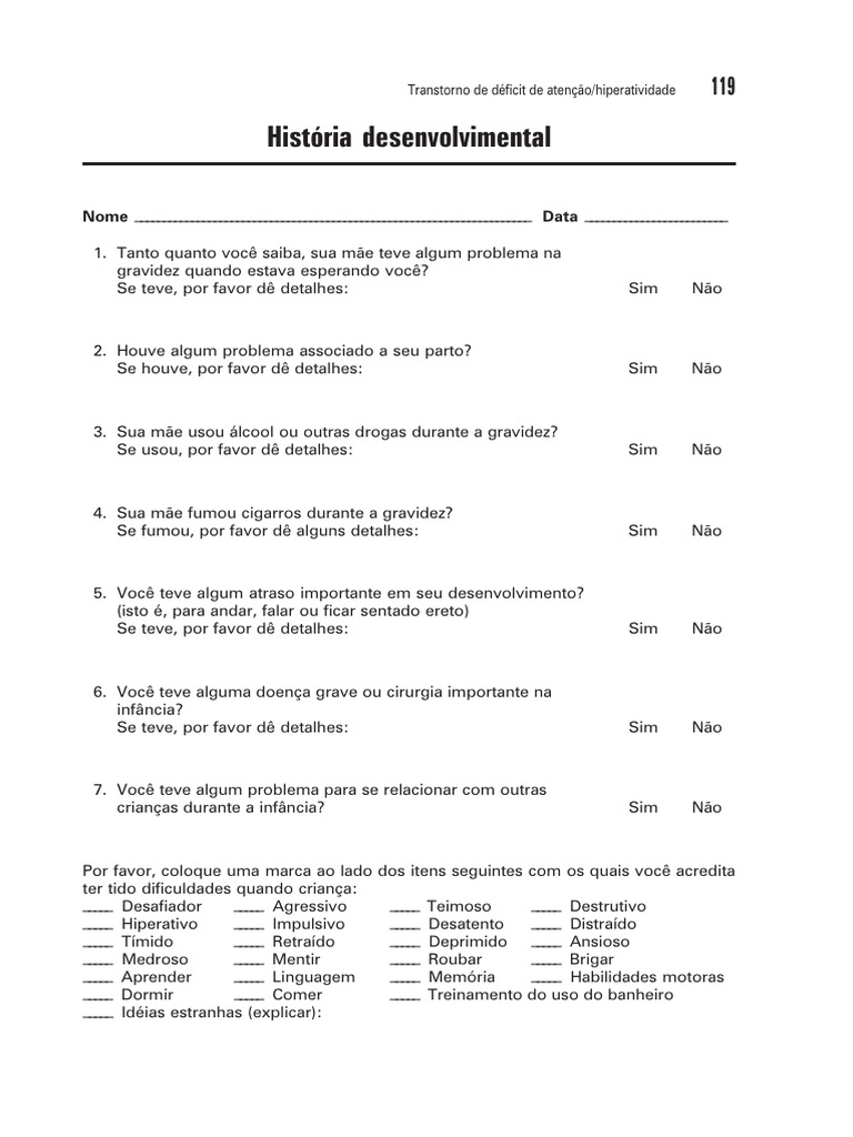 Teste Adulto TDAH | PDF | Transtorno de déficit de atenção e ...