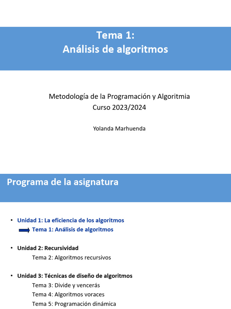 01 Tema1 AnalisisAlgoritmos | PDF | Algoritmos | Programación de computadoras