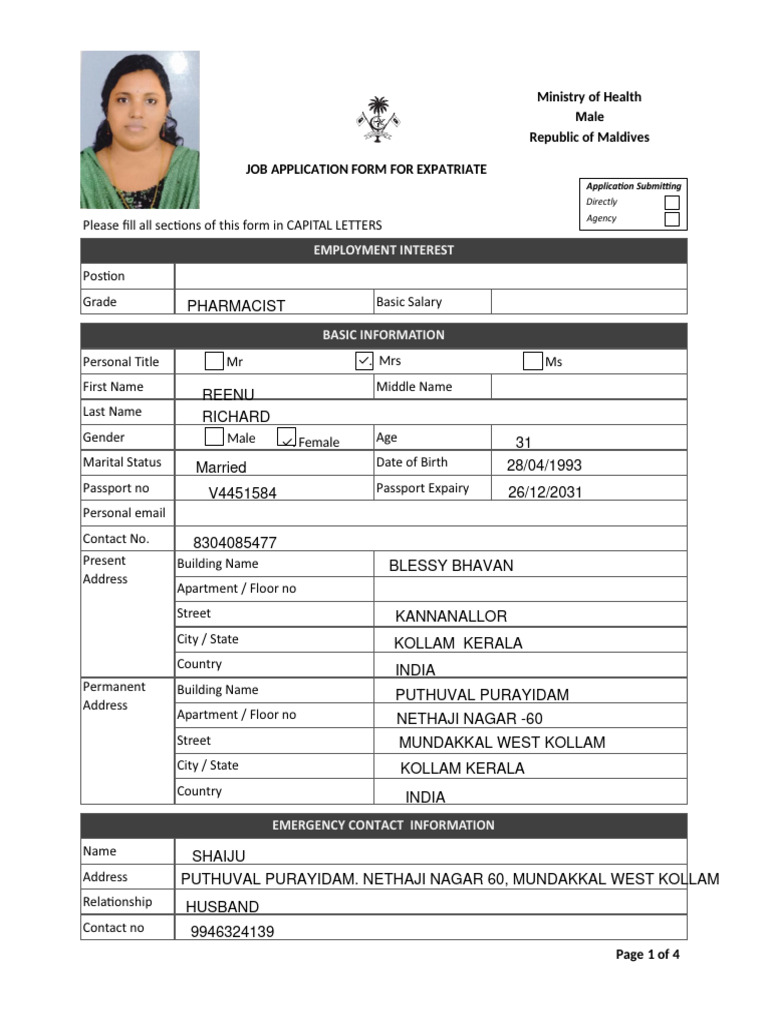Job Application Form For Expatriate 2 | PDF | Pharmacist
