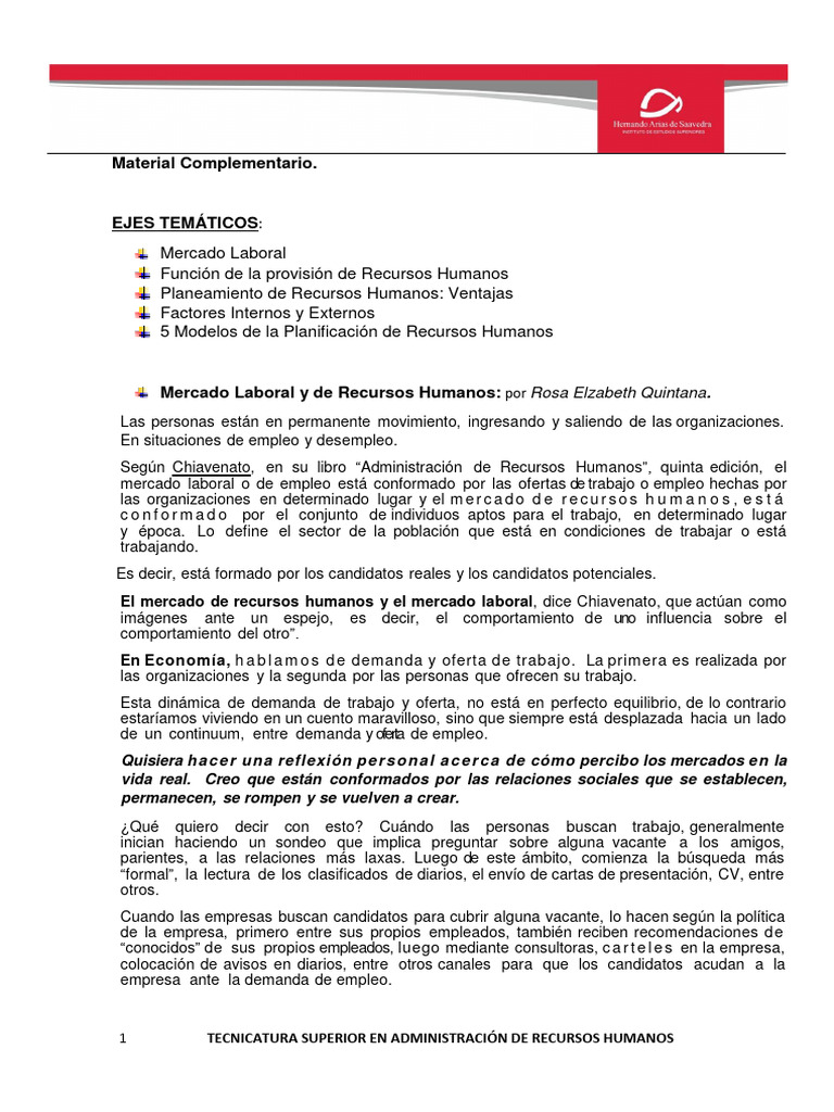 Material Complementario - Mercado de Trabajo y Planificación de Personal | PDF | Gestión de ...