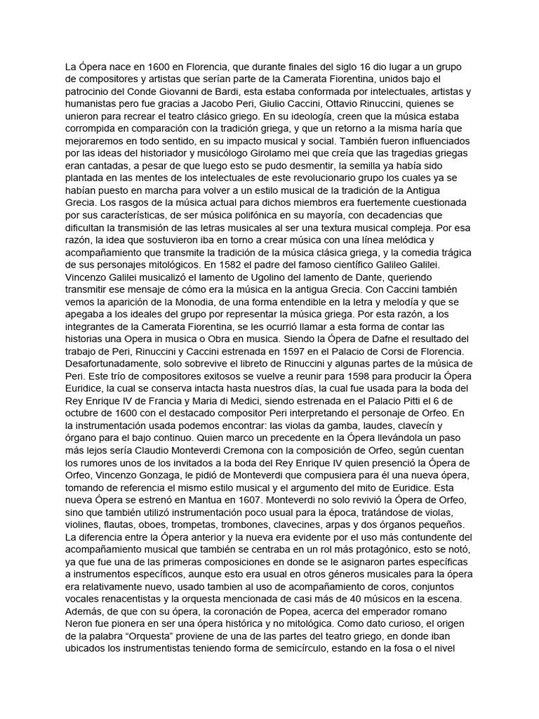 Orígenes y evolución de la Ópera | PDF | Ópera | Composiciones