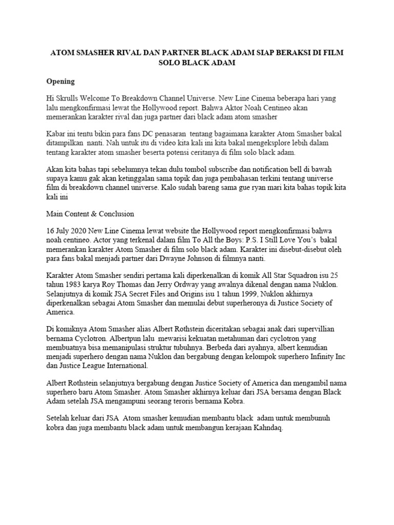 Atom Smasher Rival Dan Partner Black Adam Siap Beraksi Di Film Solo Black Adam | PDF | Dewasa Muda