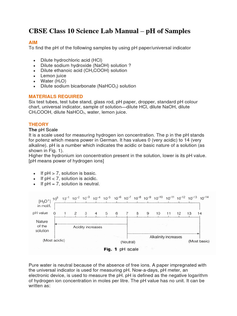 CBSE-Class-10-Science-Lab-Manual-–-pH-of-Samples | PDF | Ph | Acid