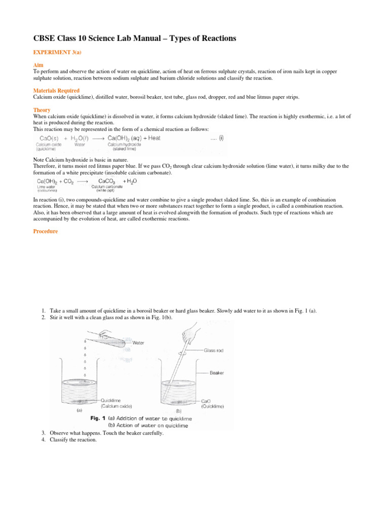 CBSE Class 10 Science Lab Manual - Types of Reactions | PDF ...