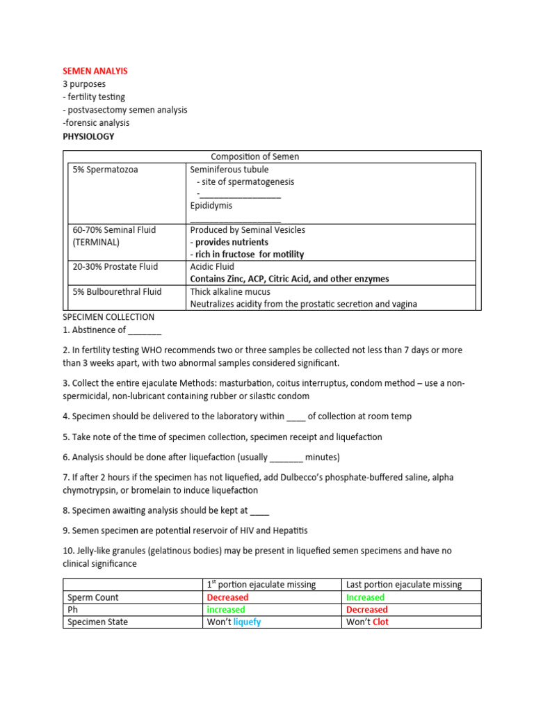 CM Pot 1 Week 4 - Semen Analysis Notes | PDF | Semen | Sexual Anatomy