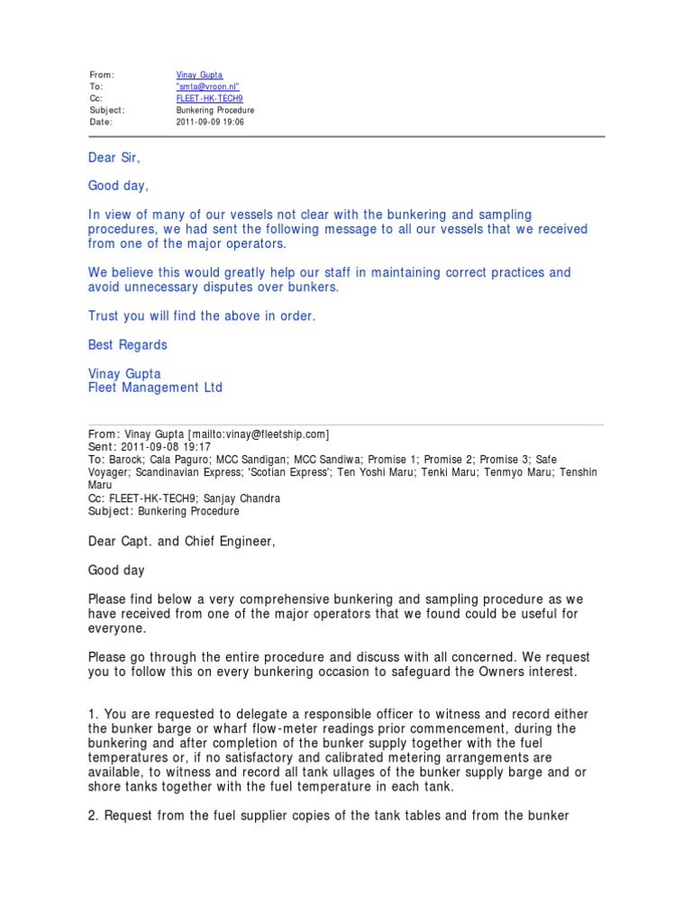 Bunkering Procedure | PDF | Fuel Oil | Ships