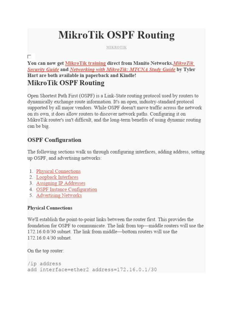 MikroTik OSPF Routing | PDF | Router (Computing) | Ip Address