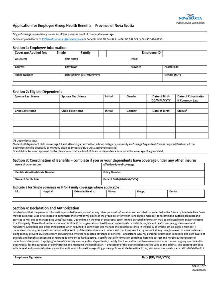 Application Employee Group Health Benefits en | PDF