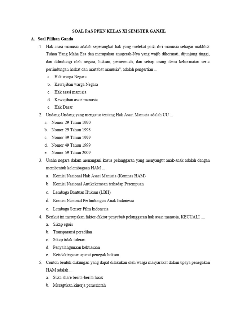 Kisi-Kisi Pas PPKN Kelas Xi Semster Ganjil | PDF | Politik