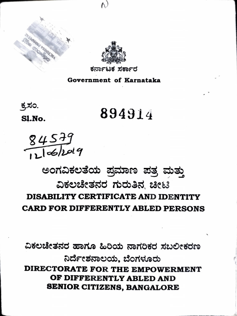 Senior Citizens, Bangalore: Disability Certificate and Identity Card ...