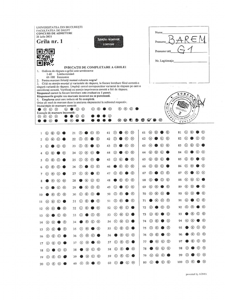 Barem G1 Admitere 2021 | PDF