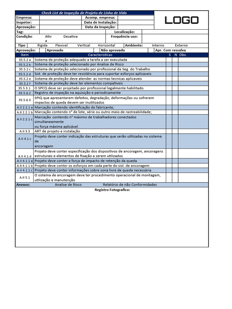 Check List Inspeção Linha de Vida | PDF | Informática