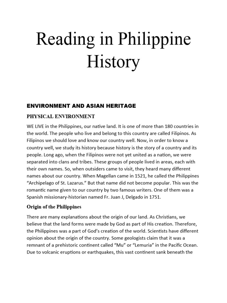Reading in Philippine History (Chapter 1-2) | PDF | Philippines | Island
