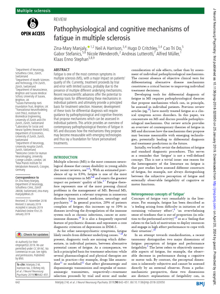 Pathophysiological and Cognitive Mechanisms of Fatigue in Multiple ...