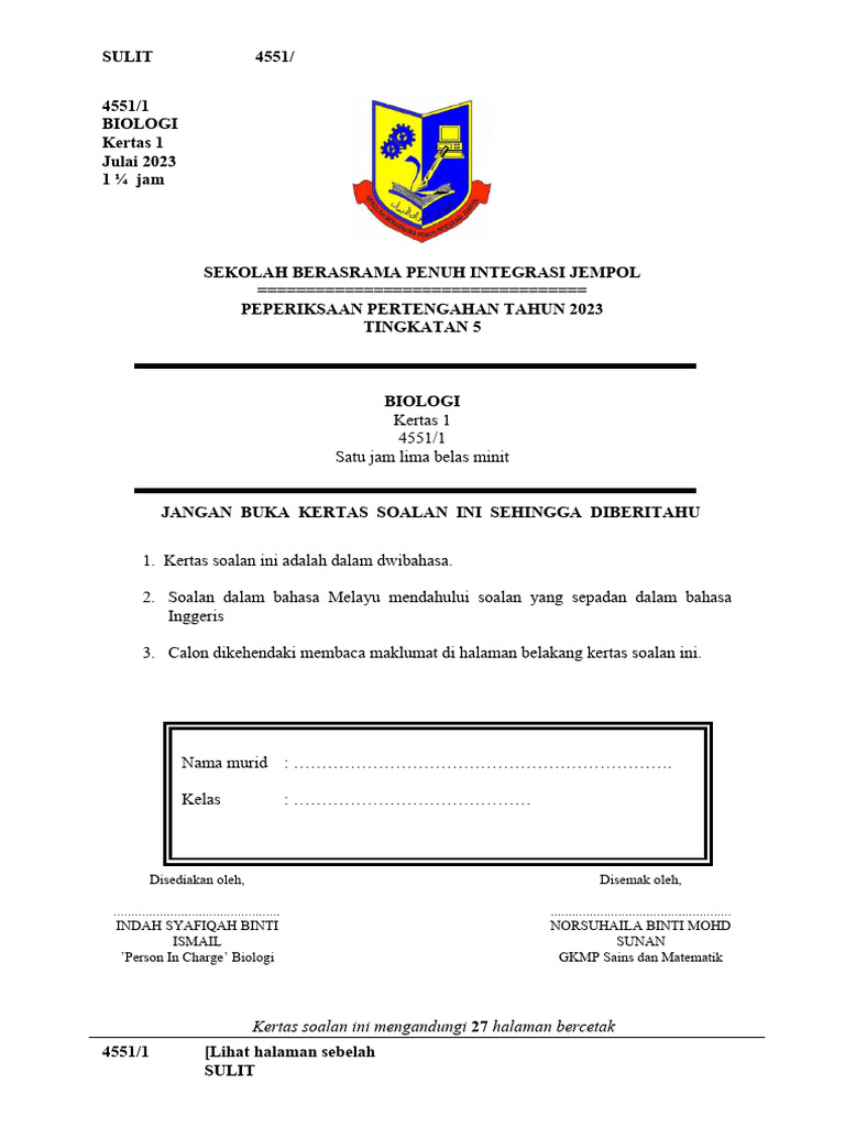 Soalan k1 t5 2023 | PDF