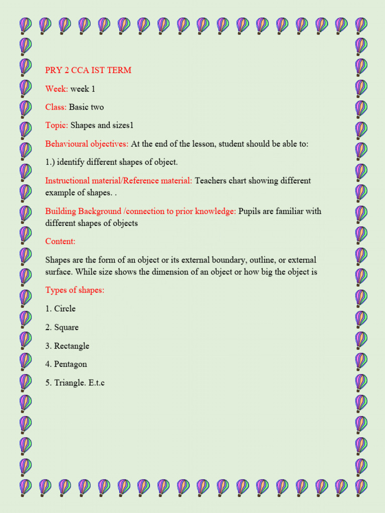 PRY 2 CCA Ist Term Enote | PDF | Shape