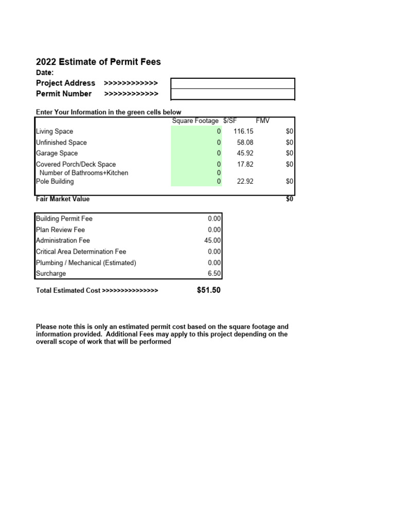 2022 Permit Cost Calculations | PDF | Business | Market (Economics)