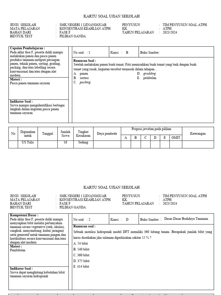 Kartu soal US 2024 | PDF
