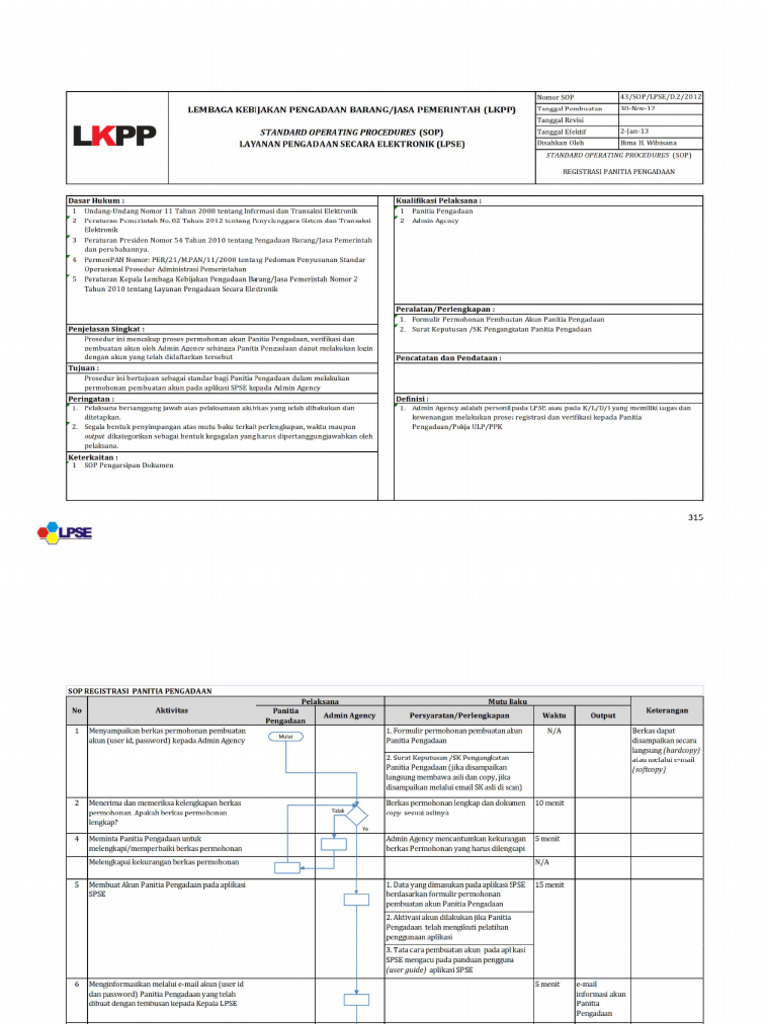 Sop Registrasi Panitia Lpse | PDF