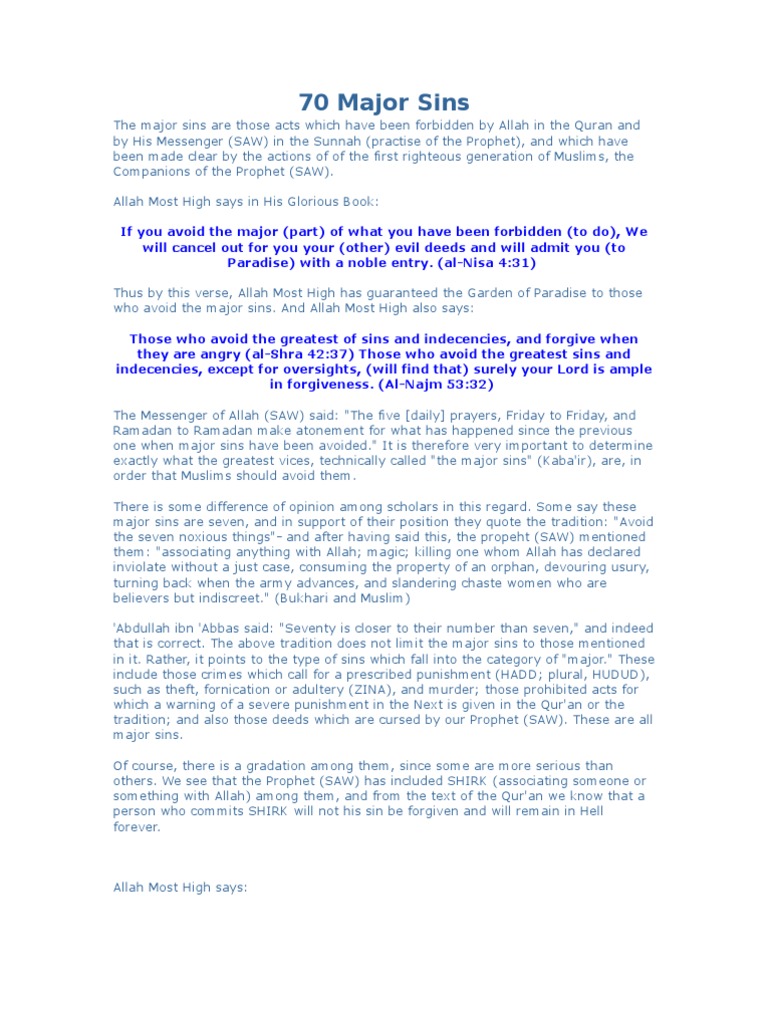 70 Major Sins | PDF | Religious Belief And Doctrine | Monotheistic ... 70 Major Sins | PDF | Religious Belief And Doctrine | Monotheistic ...