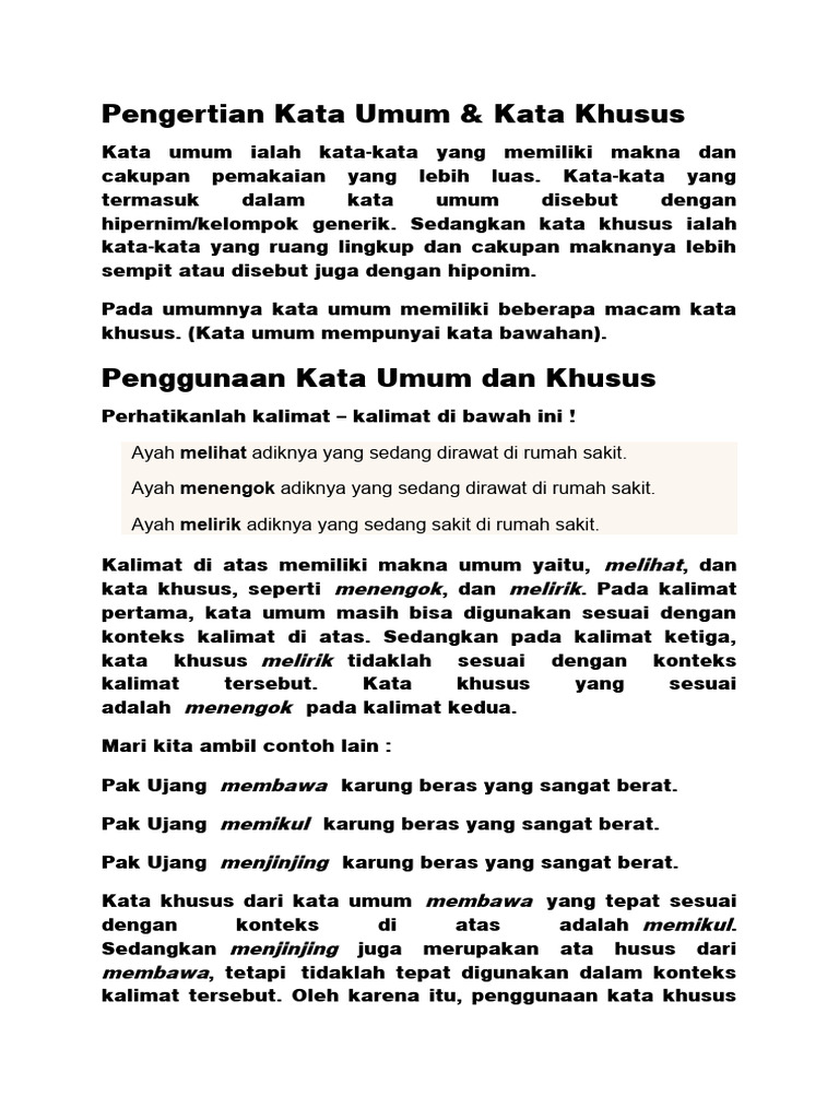 Kata Umum Dan Kata Khusus | PDF | Seni & Disiplin Bahasa | Sains ...