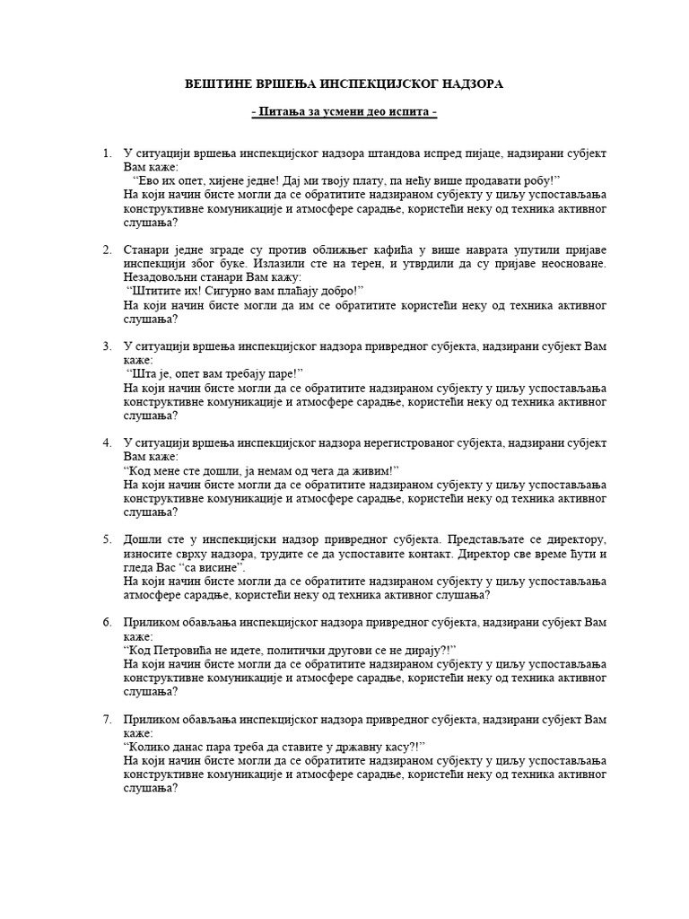 Veštine Potrebne Za Vršenje Inspekcijskog Nadzora | PDF