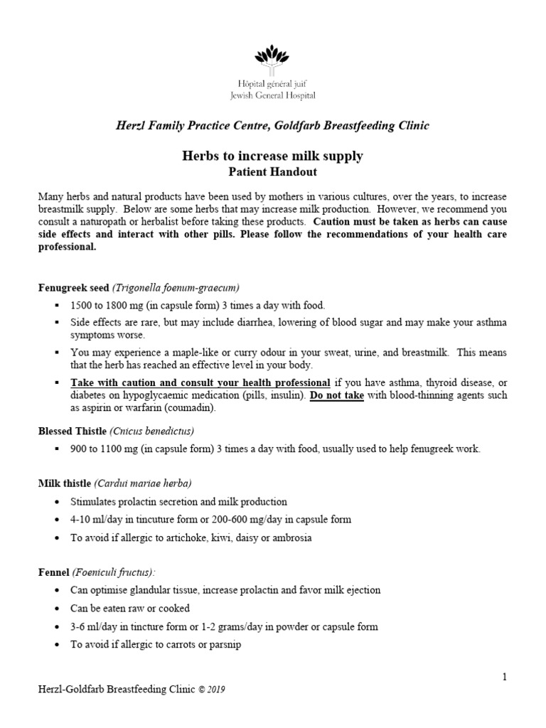 Herbal Galactogues Handout 2019 | PDF | Breastfeeding | Medical Specialties