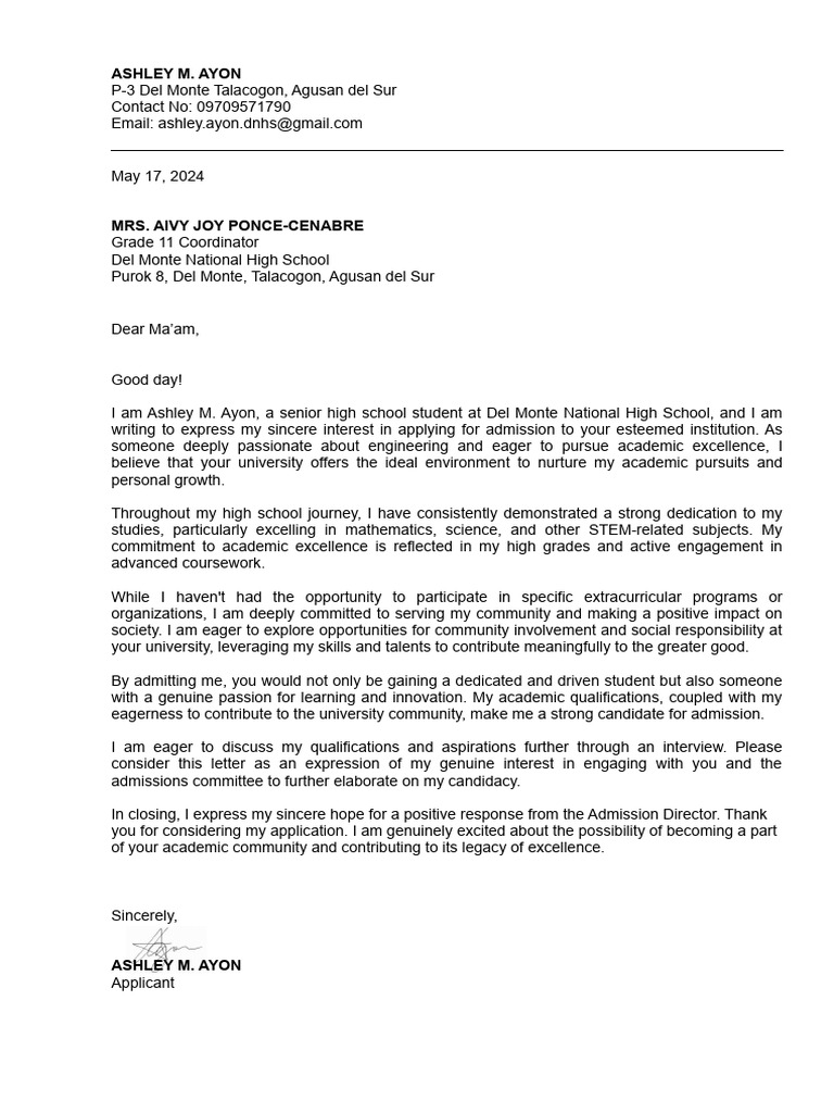 Application For College Admission (AMA) | PDF | Leadership