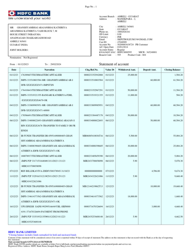 Acct Statement - XX6387 - 07032024 | PDF | Financial Technology | Finance & Money Management