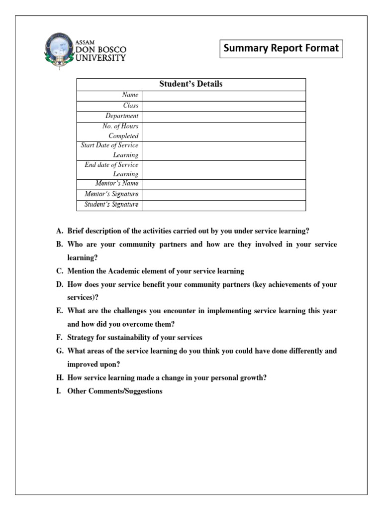 Summary Report Format | PDF | Career & Growth