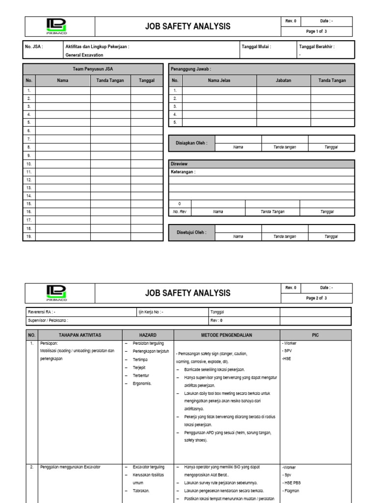 JSA General Excavation | PDF