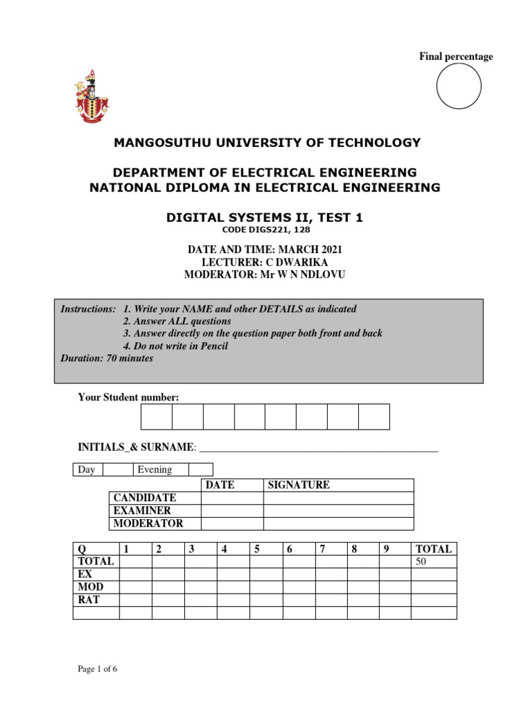 Test 1 - Digs II - Feb 2021 - FINAL | PDF | Computer Engineering ...
