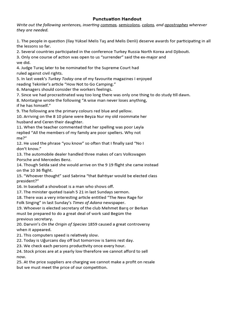 Exercise Punctuation Itl Cczy | PDF | Punctuation | Language Mechanics