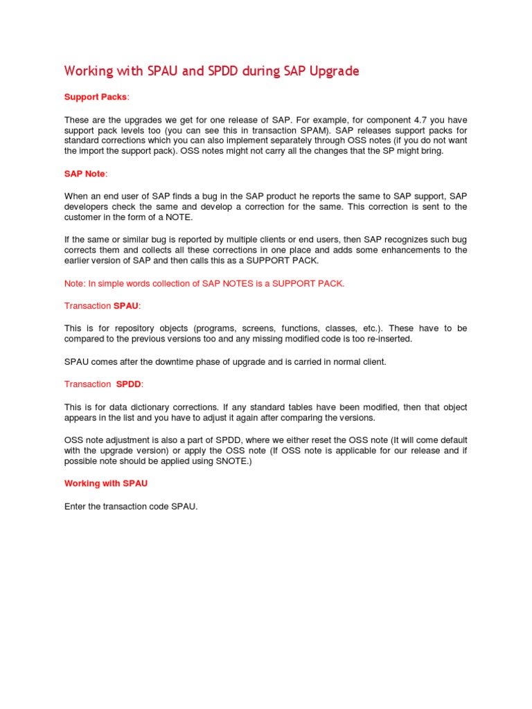 Working With SPAU and SPDD During SAP Upgrade | PDF | Software Bug | Subroutine