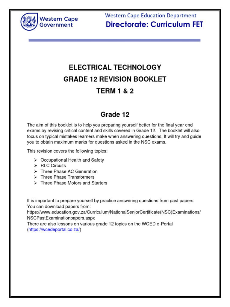 Grade 12 Electrical Tech Guide | PDF | Transformer | Electrical Impedance