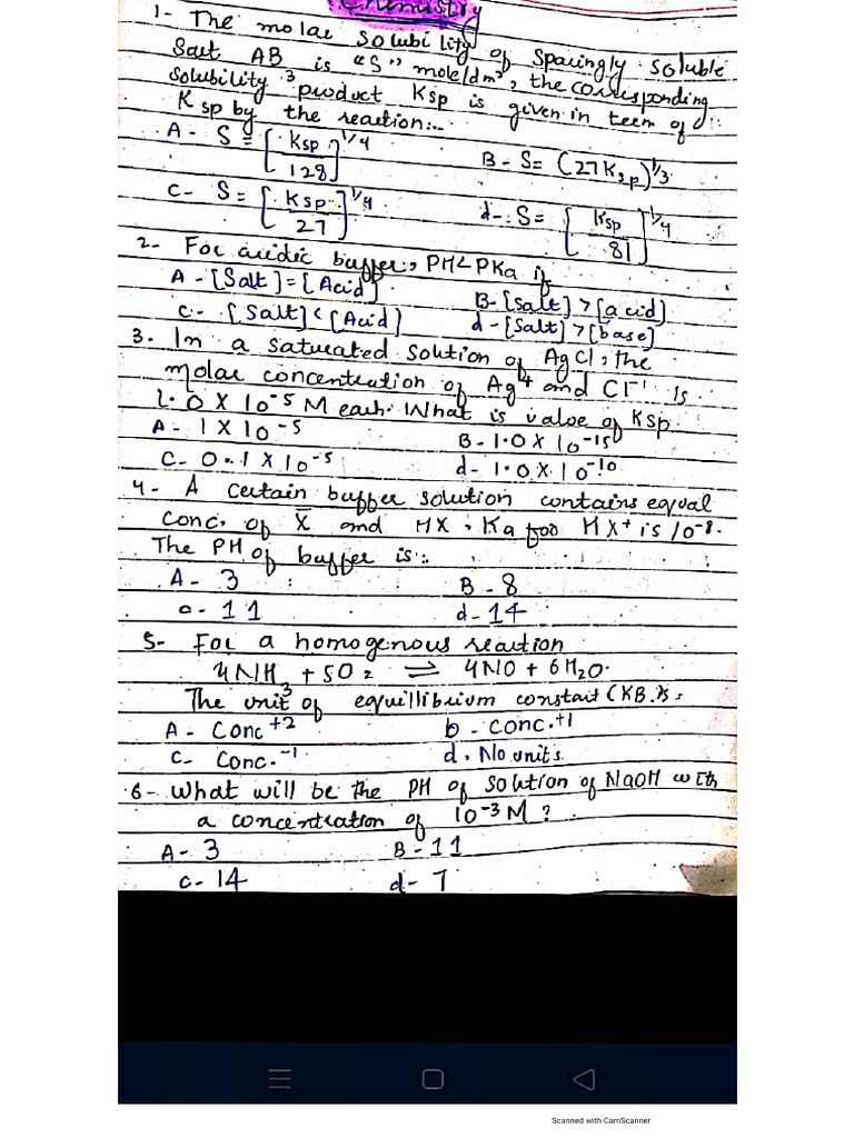 Test 14 Chemical Equilibrium Test | PDF