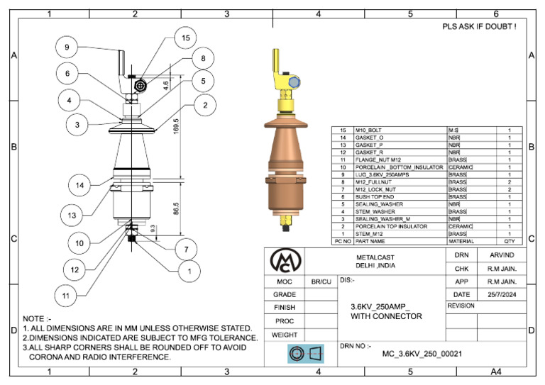 3.6 KV - 250 Amps - Asm - With Connector - Asm | PDF
