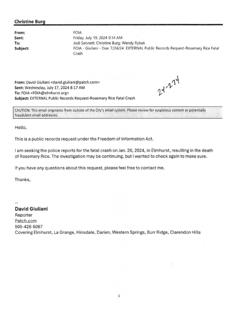 Rosemary Rice Fatal Crash Elmhurst | PDF