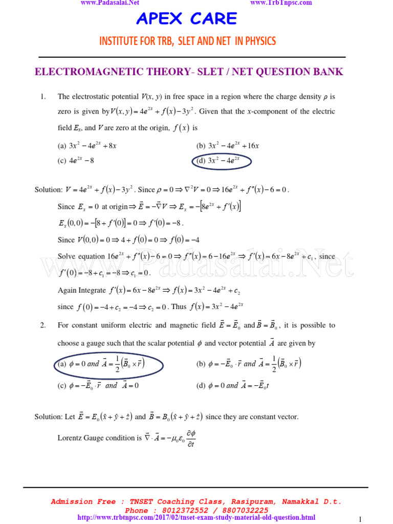 TNSET Physics Study Material PDF | PDF | Waves | Electrostatics