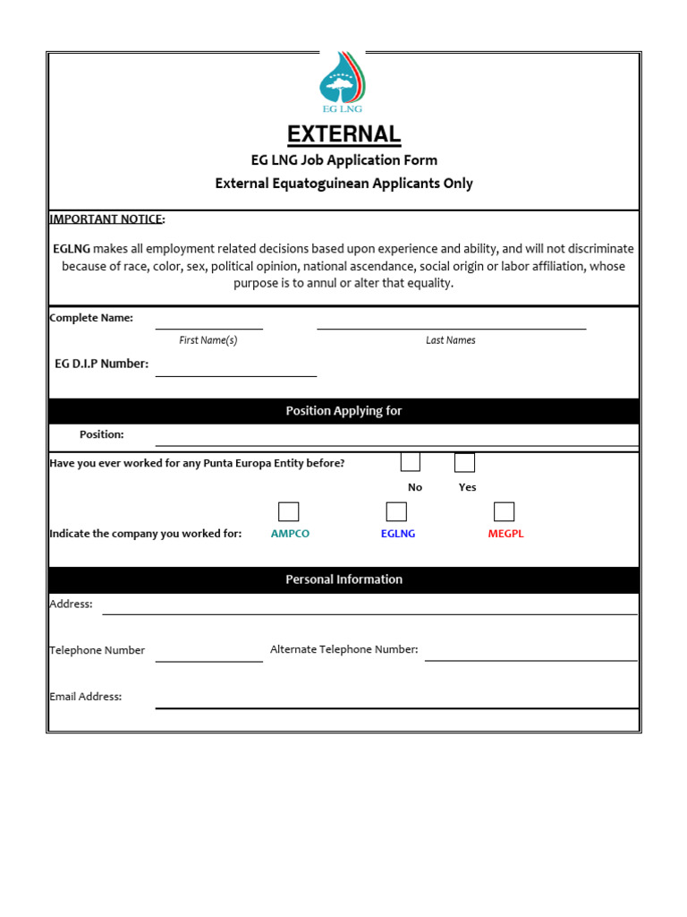 EG LNG Job Application Form Guide | PDF | Career & Growth