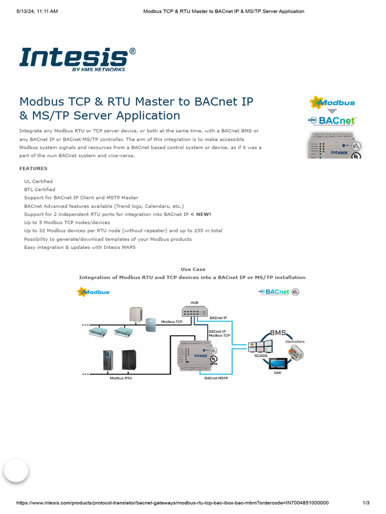 Intesis Bacnet Gateway Datasheet | PDF | Application Layer Protocols ...