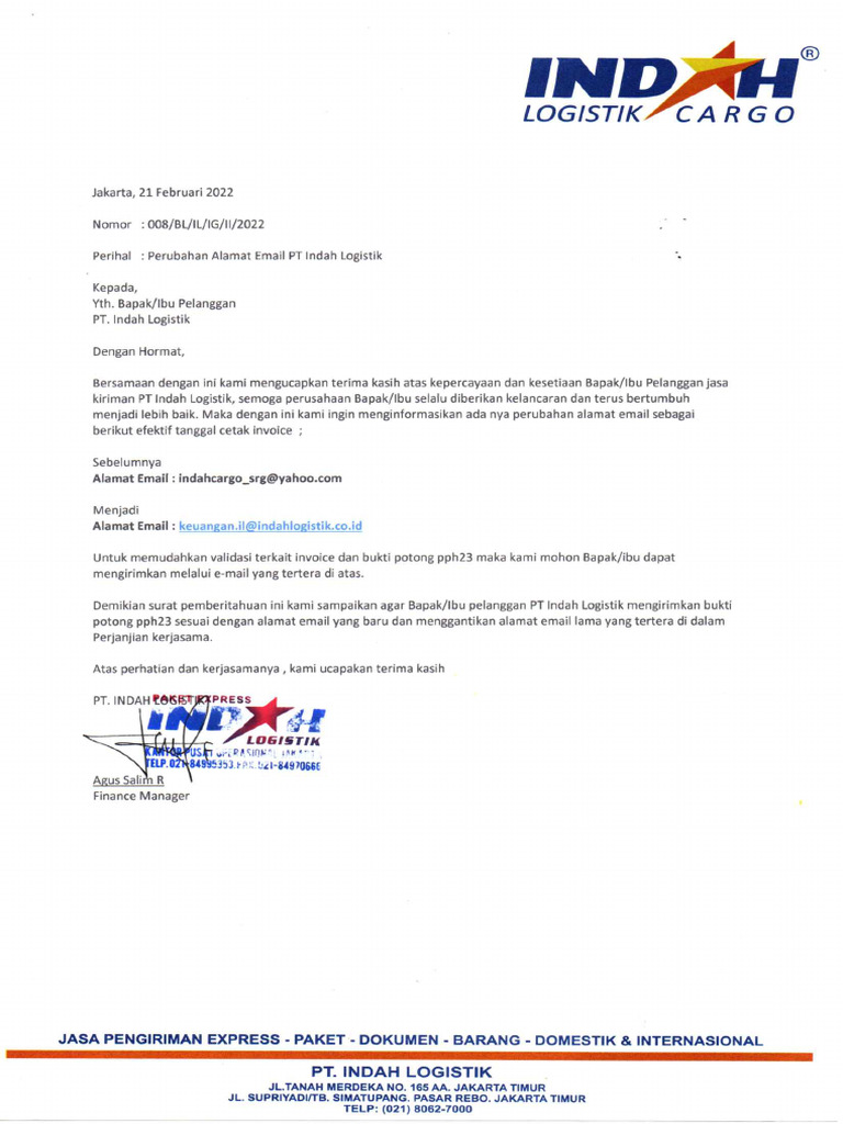 Surat Pergantian Alamat Email | PDF