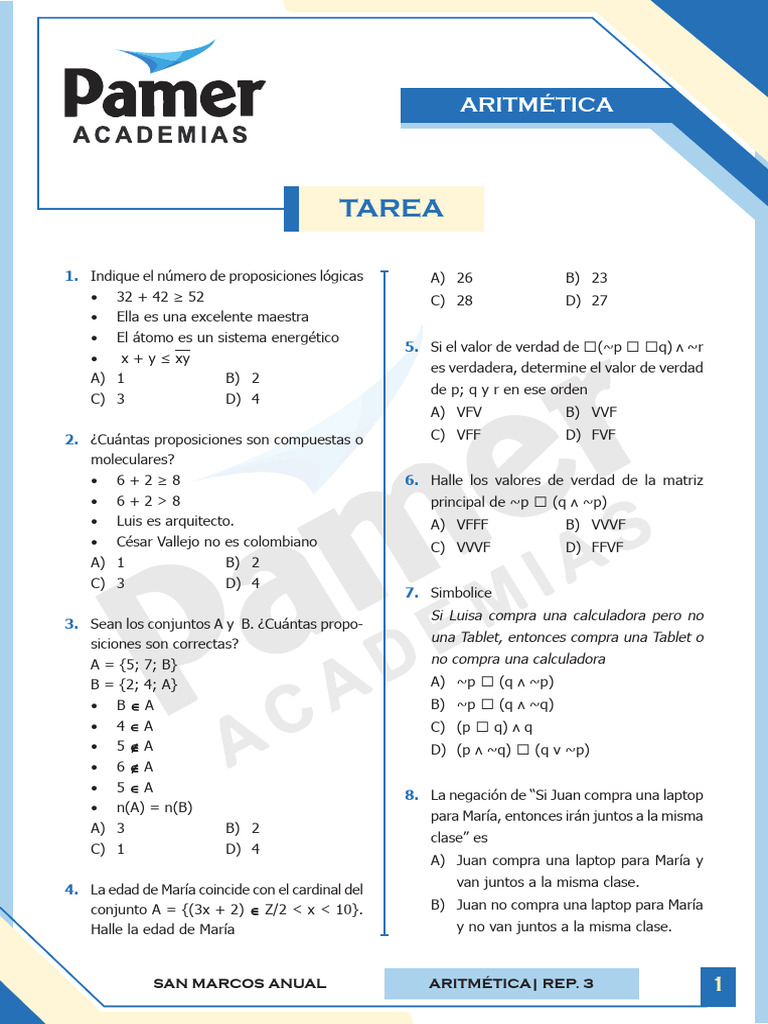 ARITMETICA - Tarea Sem R3 - Repaso 3 | PDF | Matemáticas | Lógica matemática