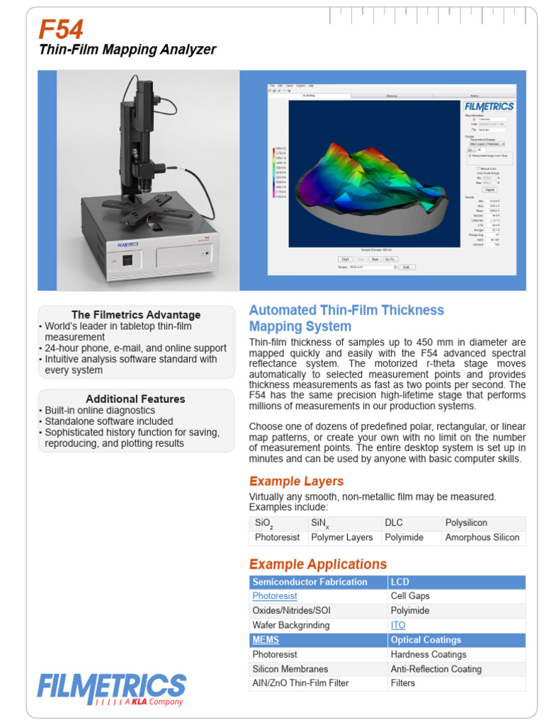 Filmetrics Datasheet F54 | PDF | Thin Film | Materials Science