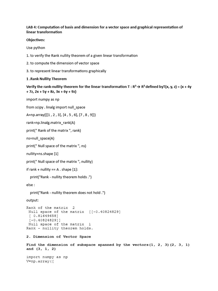 Lab 4 | PDF | Linear Map | Mathematical Relations