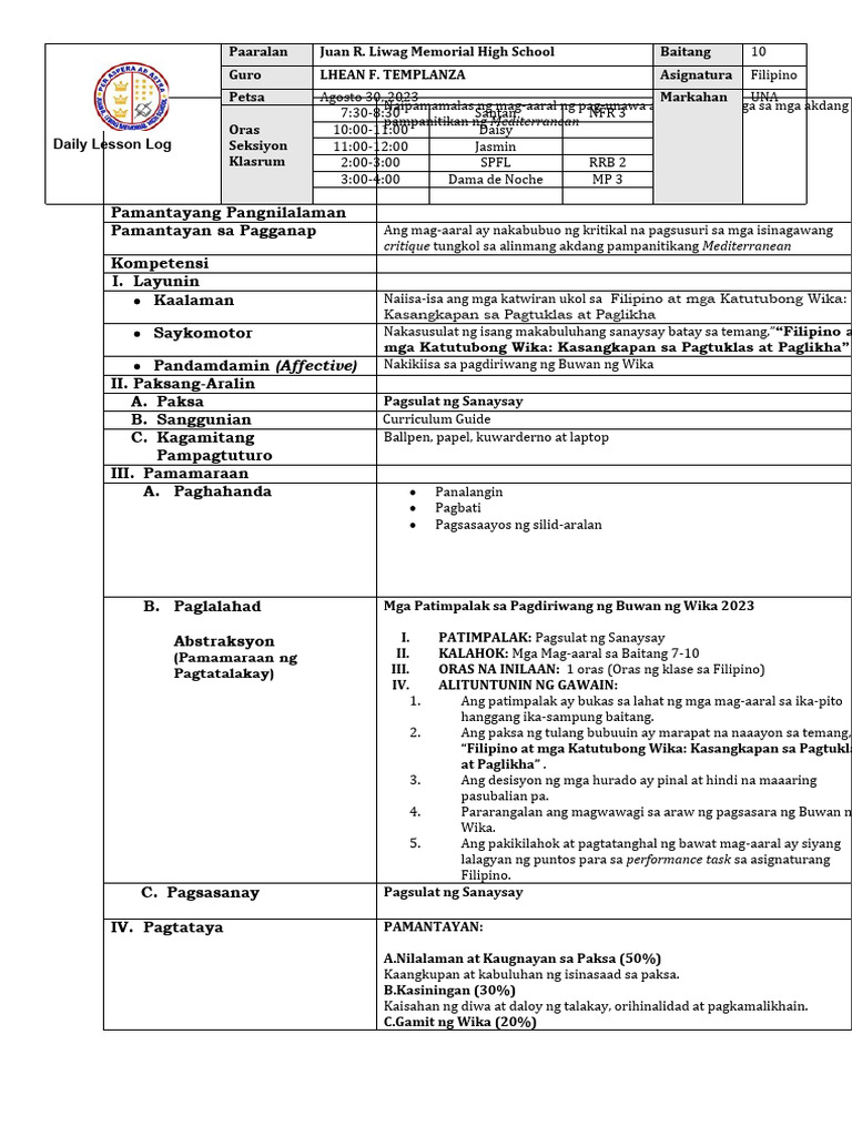 DLL Q1 Week1 Day2 BNW | PDF
