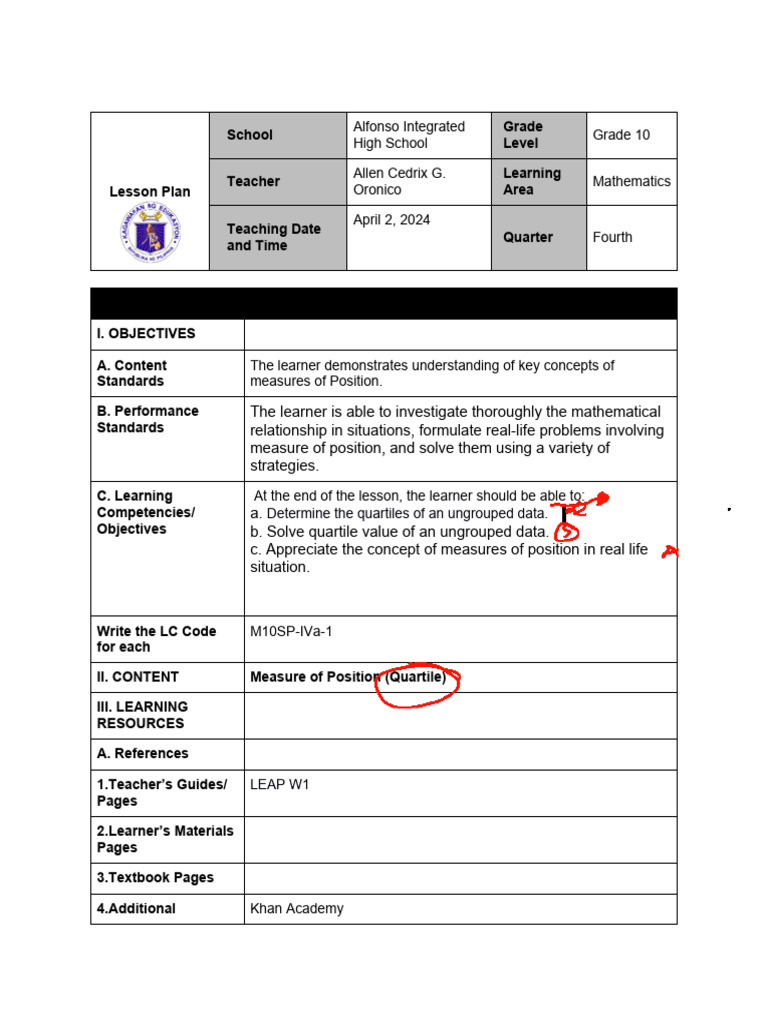 DLP Week 1 Day 1 | PDF | Quartile | Behavior Modification