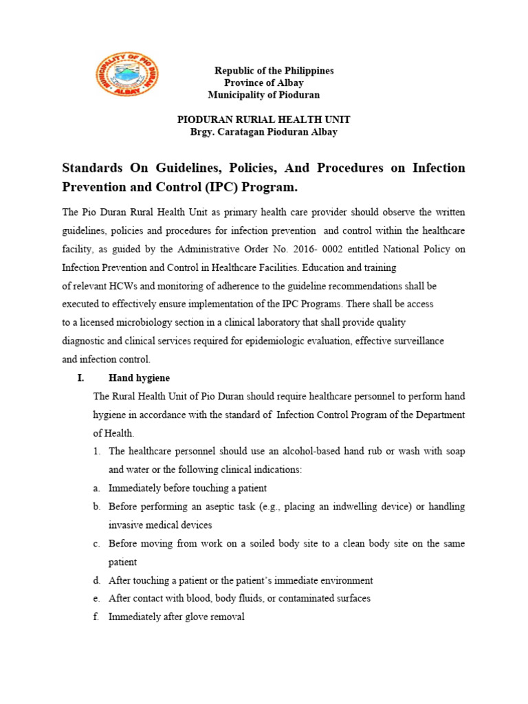 Policy On Infection, Prevention and Control | PDF | Infection ...