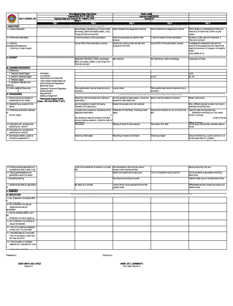 Daily lesson log Science 8 | PDF | Learning | Teachers